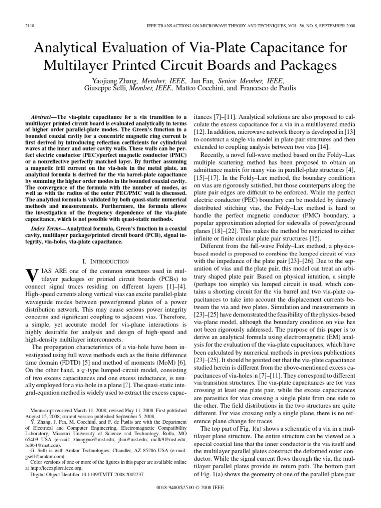 Analytical Evaluation of Via-Plate Capacitance For Multilayer Printed Circuit Boards and ...