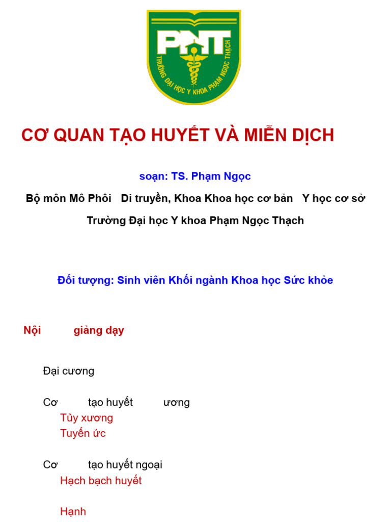 (Mô Học) - Cơ Quan Tạo Huyết Và Miễn Dịch | PDF