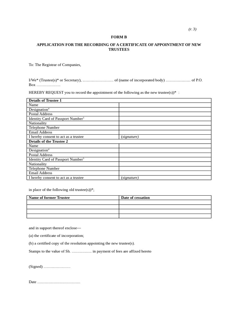 Form B Appointment of New Trustees | PDF