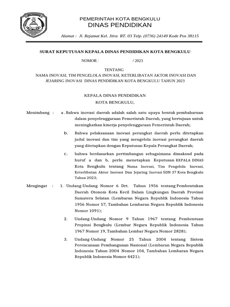 SK Inovasi SDN 37 Fiks 2025 SK 2023 | PDF