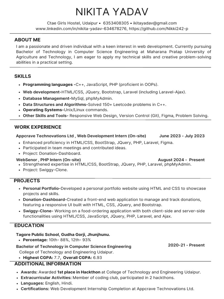 Nikita_Yadav_Php_Laravel_Developer_Resume | PDF