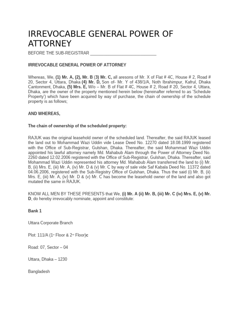 Irrevocable General Power of Attorney Sample 1 | PDF | Affidavit ...