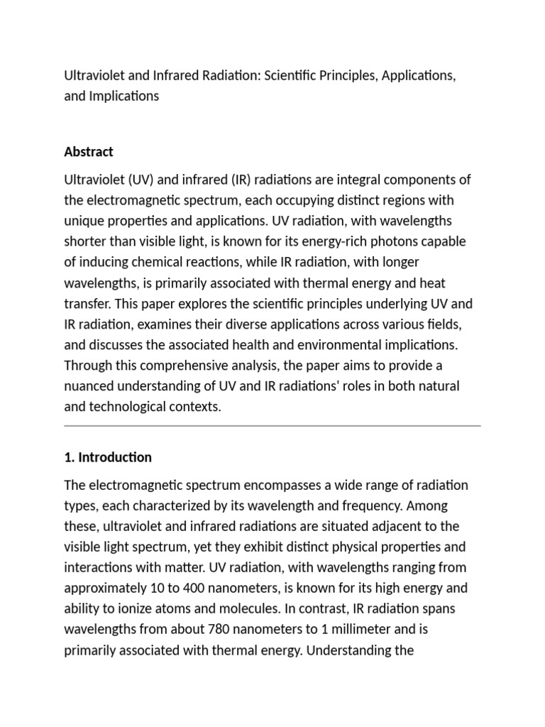 Ultraviolet and Infrared Radiation Scientific Principles, Applications ...