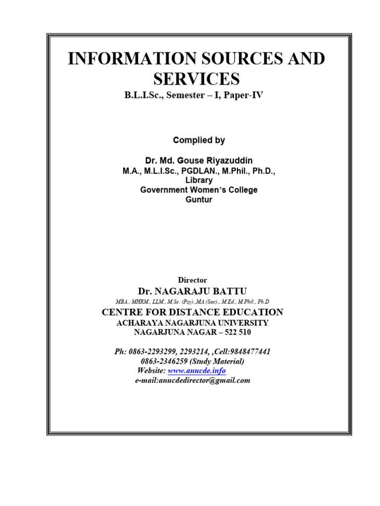B.L.I.Sc. Information Sources Overview | PDF | Bibliography | Books
