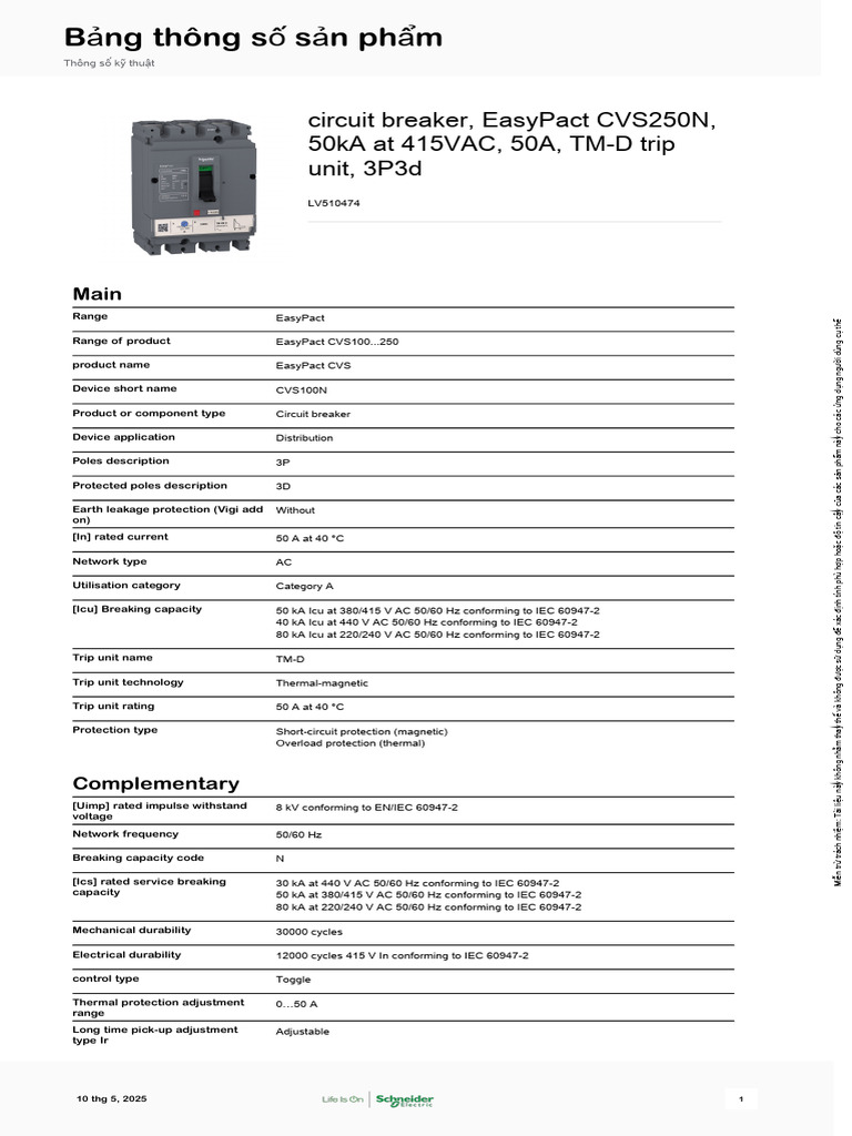 Schneider Electric EasyPact-CVS LV510474 | PDF