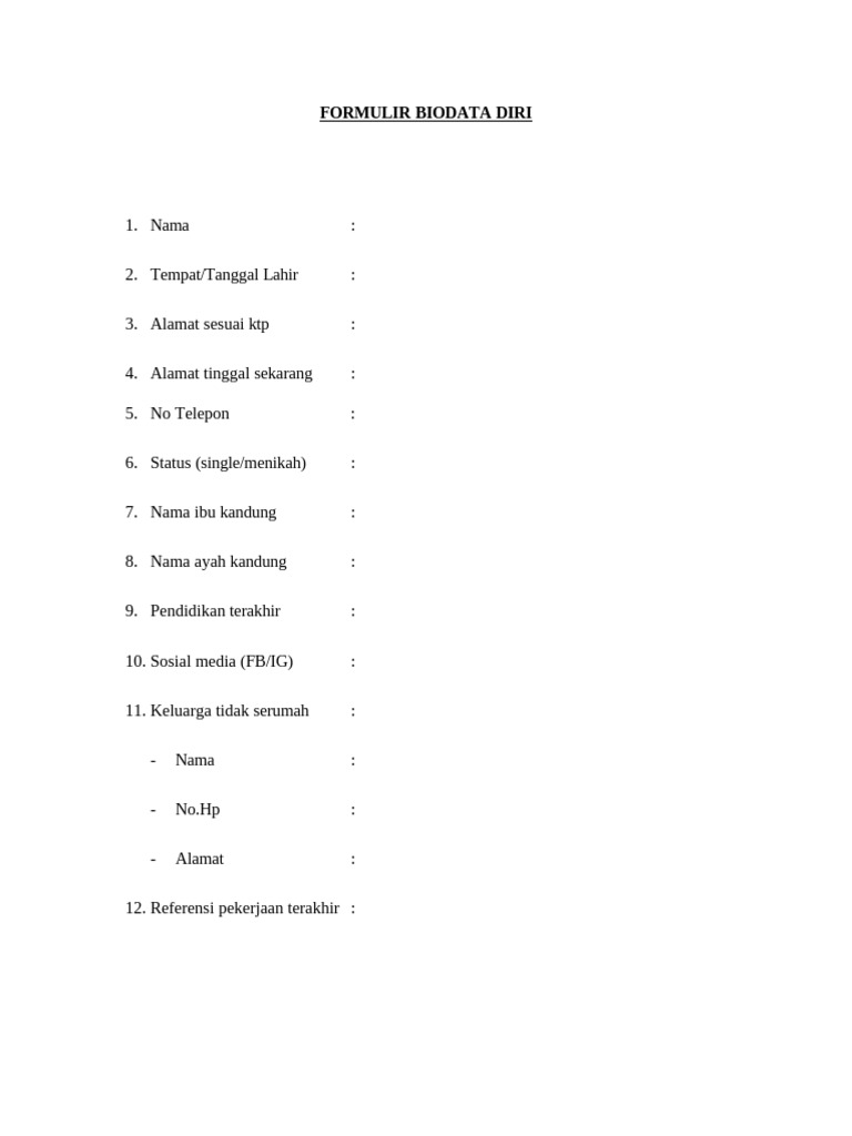 Formulir Biodata Diri | PDF