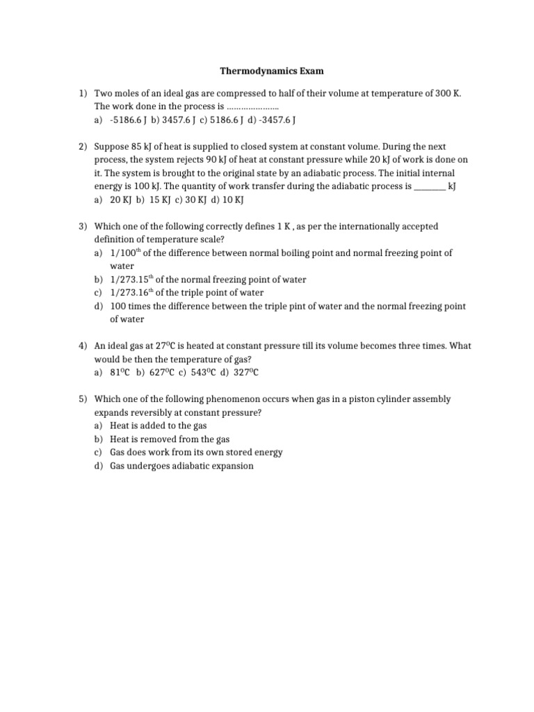 Thermodynamics Exam | PDF