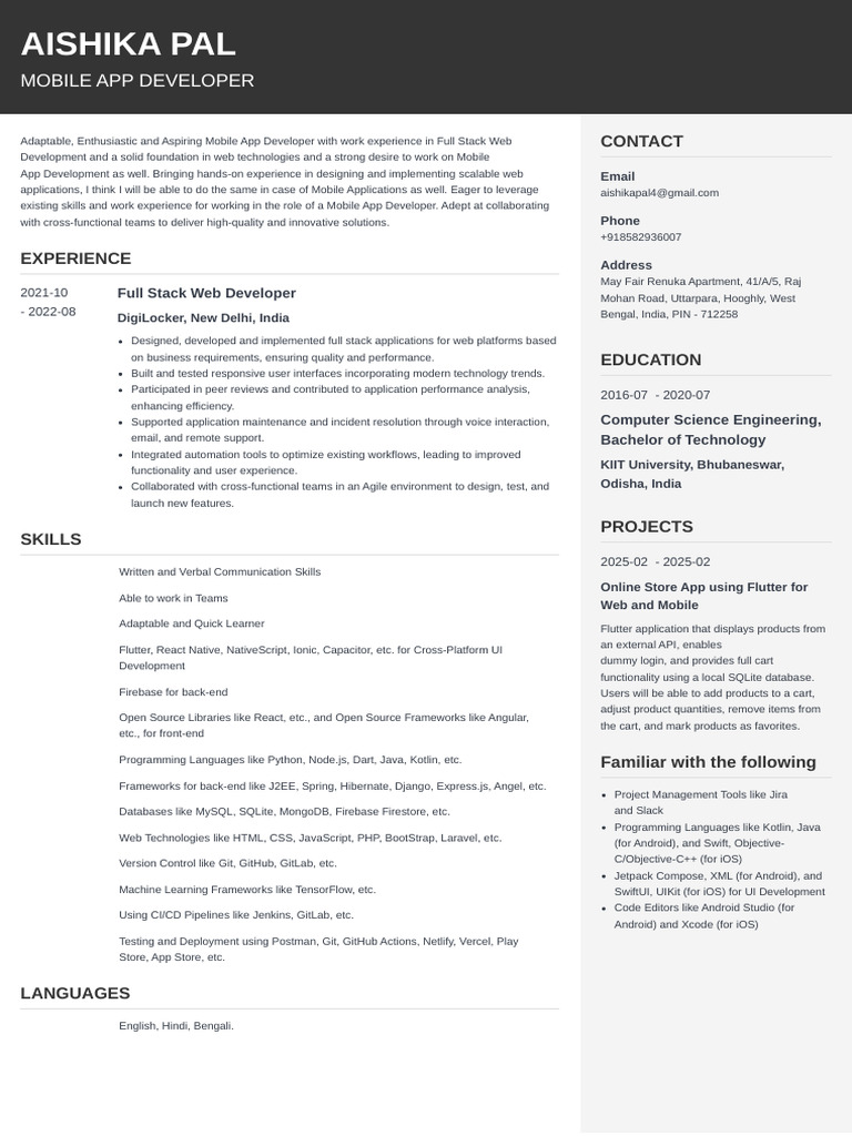 Aishika Pal - Mobile App Developer | PDF | Mobile App | Software Development