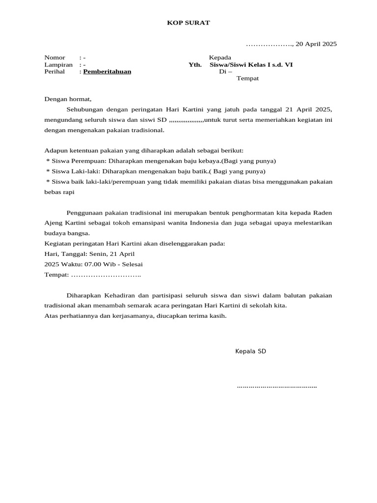 Undangan Kegiatan Hari Kartini | PDF
