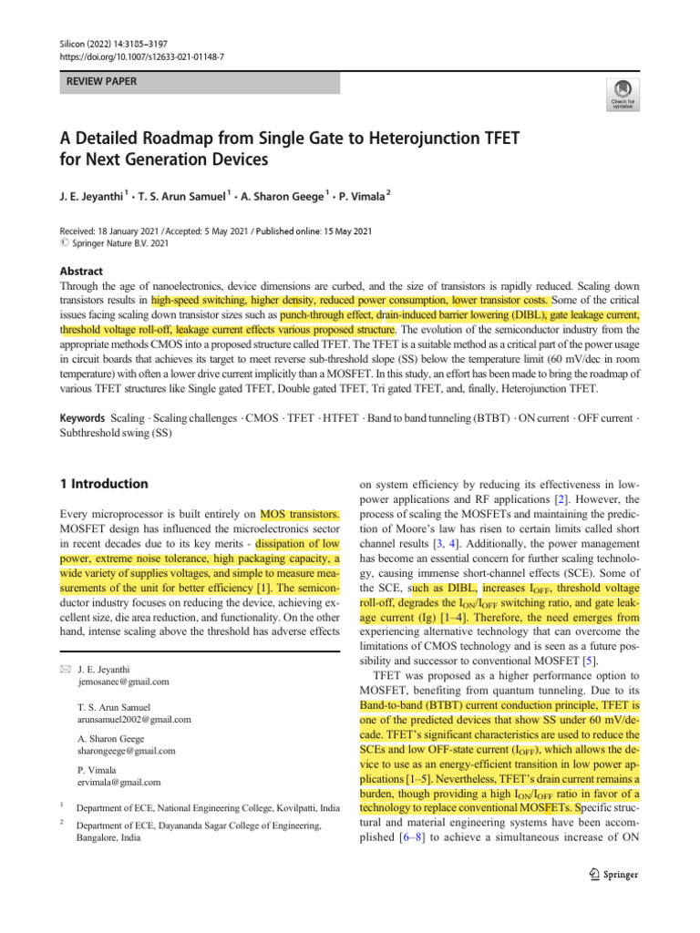A Detailed Roadmap From Single Gate To Heterojunction TFET | PDF ...