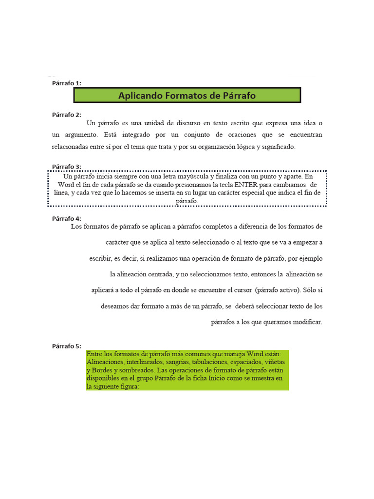 Formatos de Párrafo en Word | PDF
