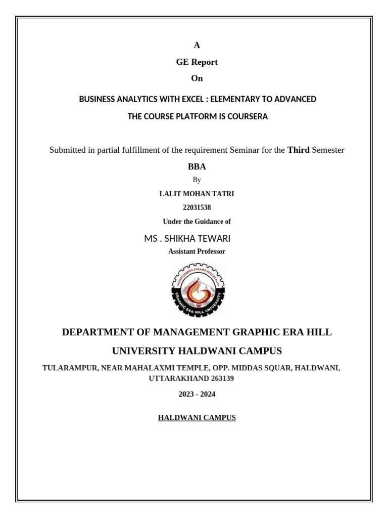 Mooc Report Lalit Mohan Tatrari 1 | PDF | Net Present Value | Microsoft Excel