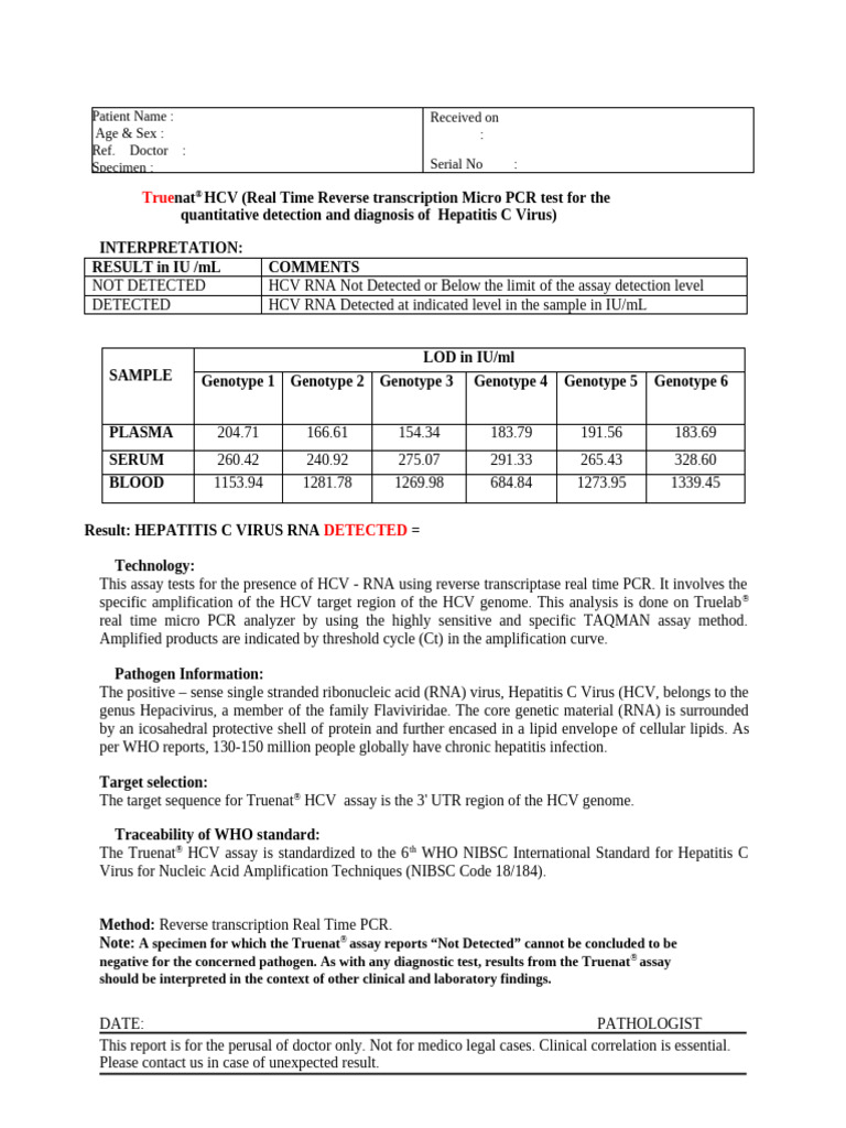 Truenat® HCV RNA Detection Report | PDF | Hepatitis C Virus ...