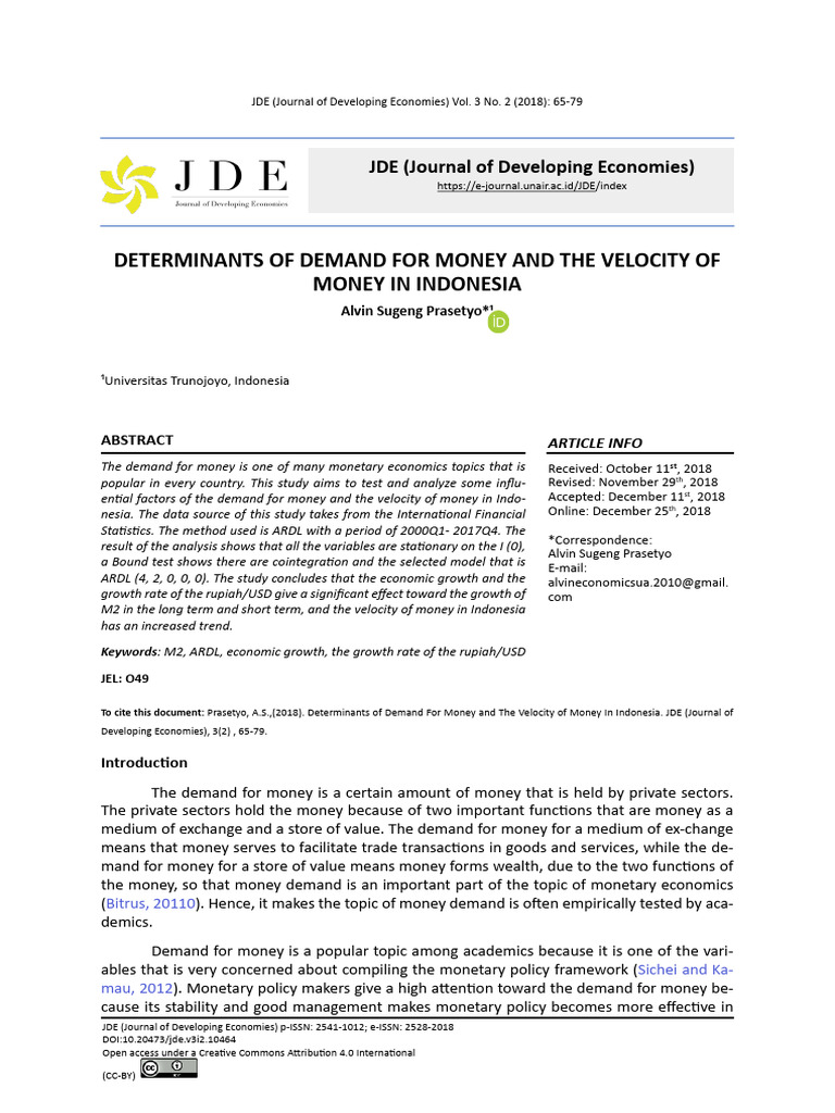 Determinants of Demand For Money and The Velocity of | PDF | Money ...