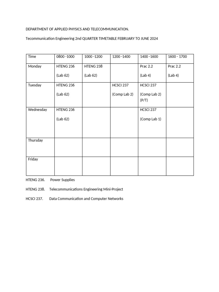 2.2 Timetable 2nd Quarter 2024 | PDF