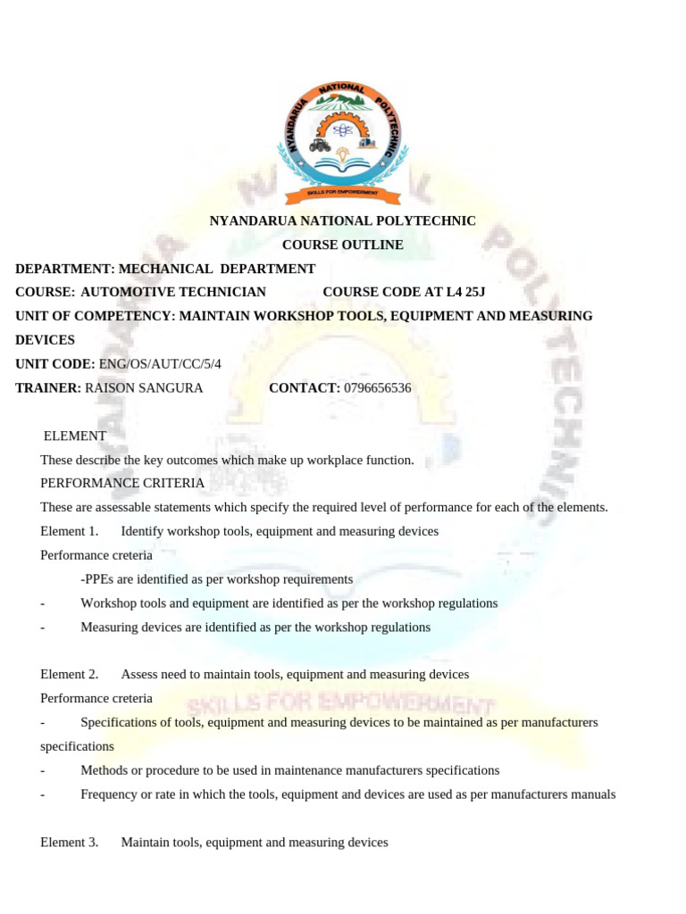 Course - outliNE MAINTAIN AT L4 25J | PDF