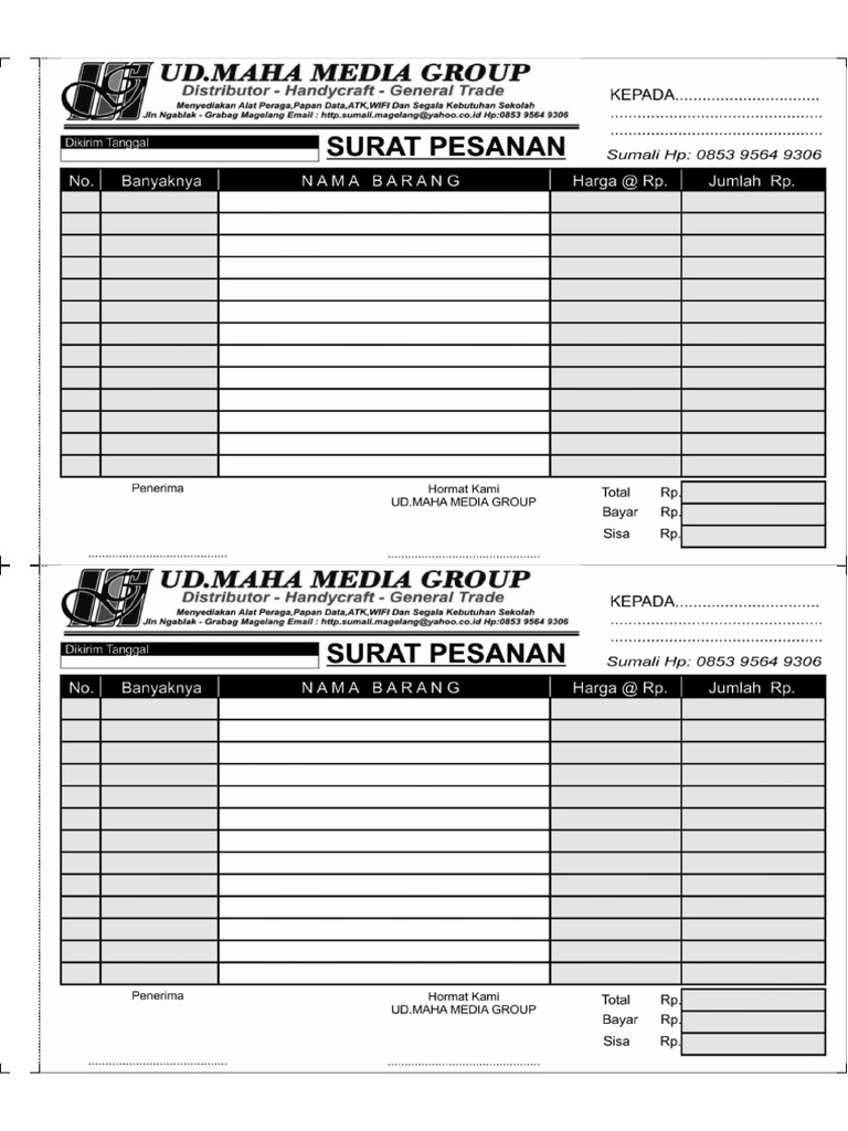 Cetak Nota 1rim Ud Maha Media Group Kertas Putih Tinta Hitam Hvs 60gr ...