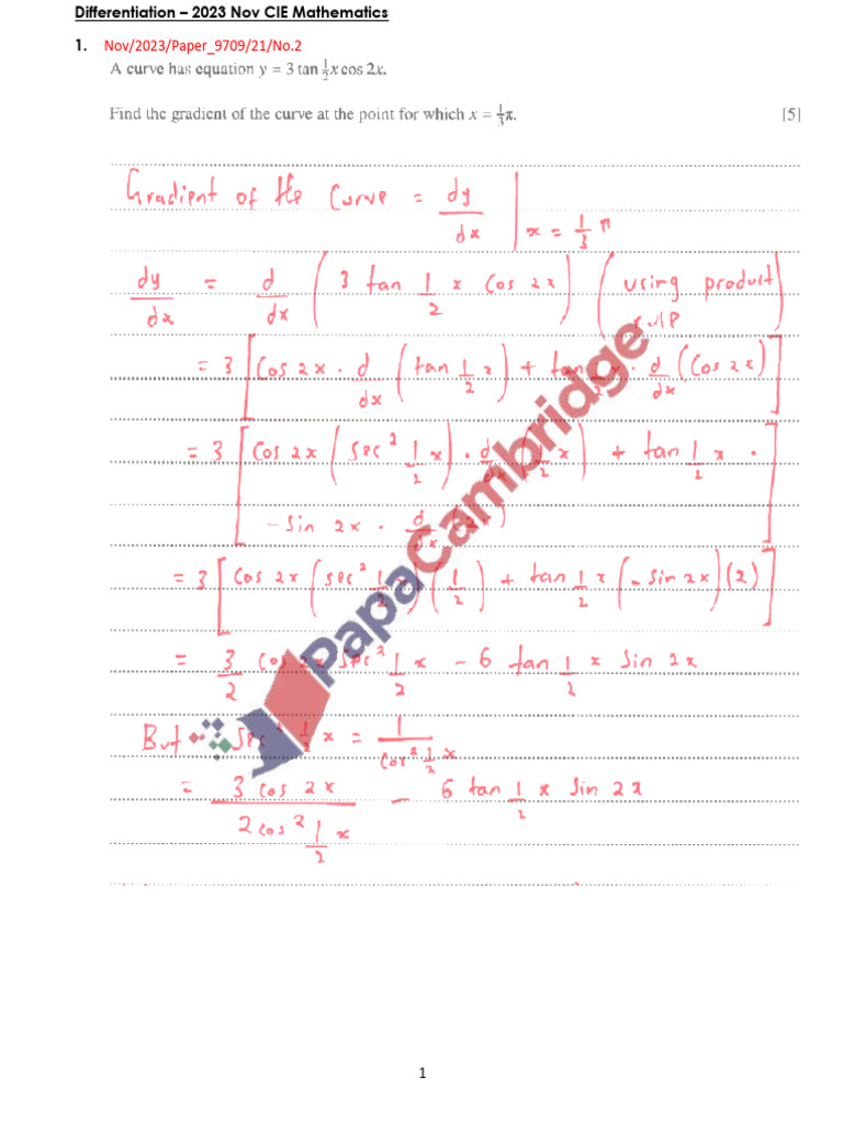 2023N Differentiation A2 Math 9709 - Solved | PDF