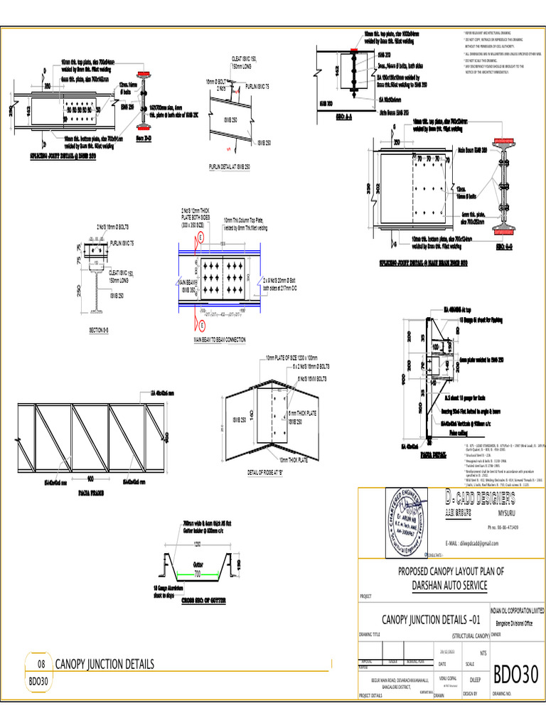 Canopy Junction Structural Details | PDF | Screw | Building Materials