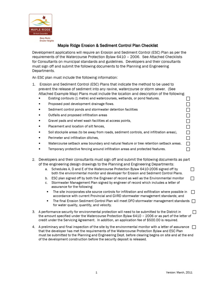 Maple - Ridge - Erosion & Sediment Control Checklist | PDF | Surface ...