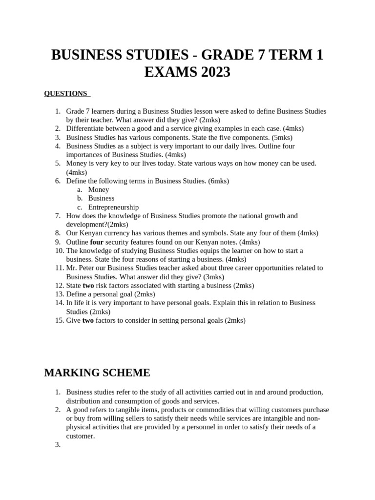Importance of Business Studies - Grade 7 | PDF | Goods | Medium Of Exchange