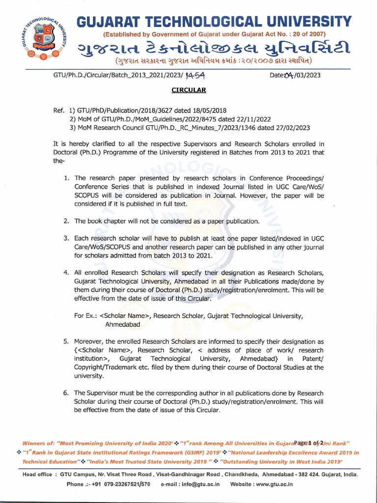 Updated Circular - Guidelines For Research Publication - 692298 | PDF