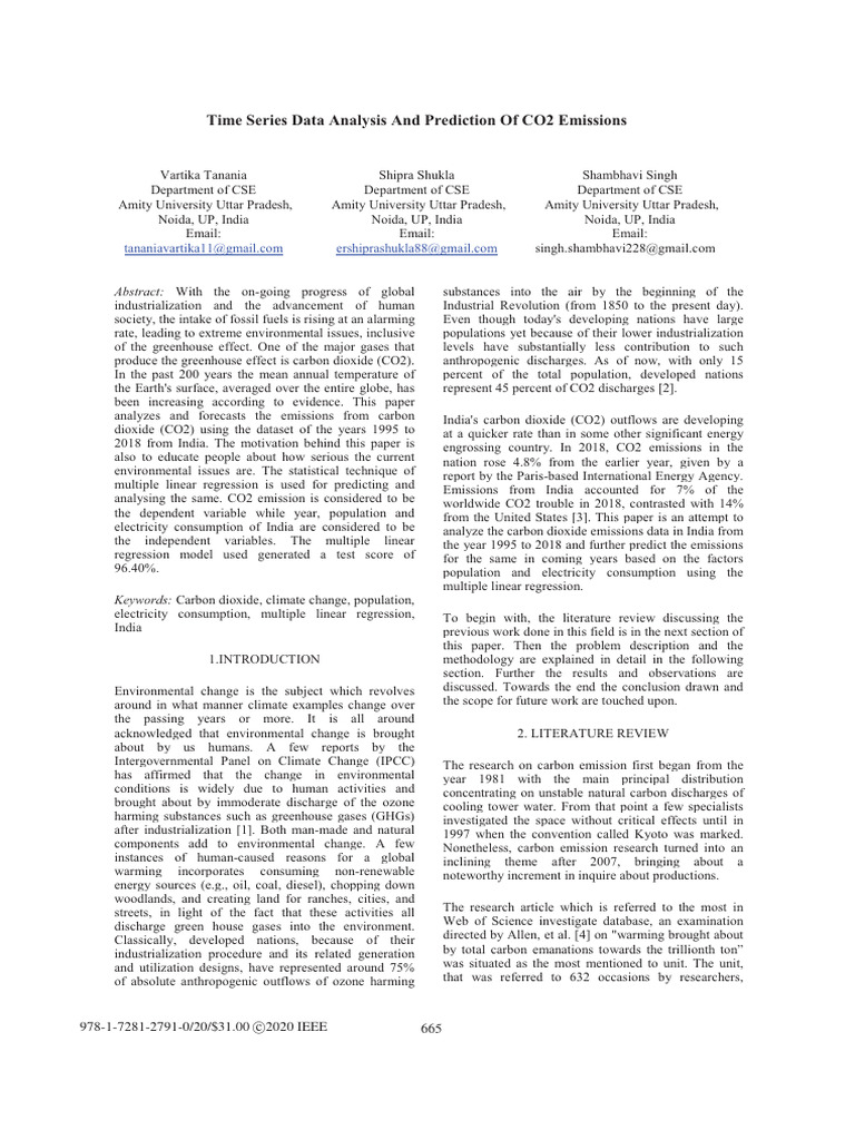 Time Series Data Analysis And Prediction Of Co2 Emissions Pdf