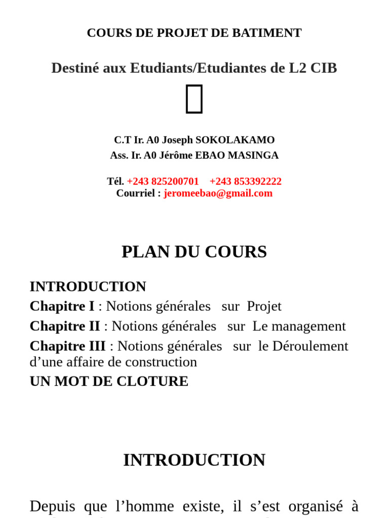 Cours de Gestion de Projet de Bâtiment | PDF | Planification | Gestion ...