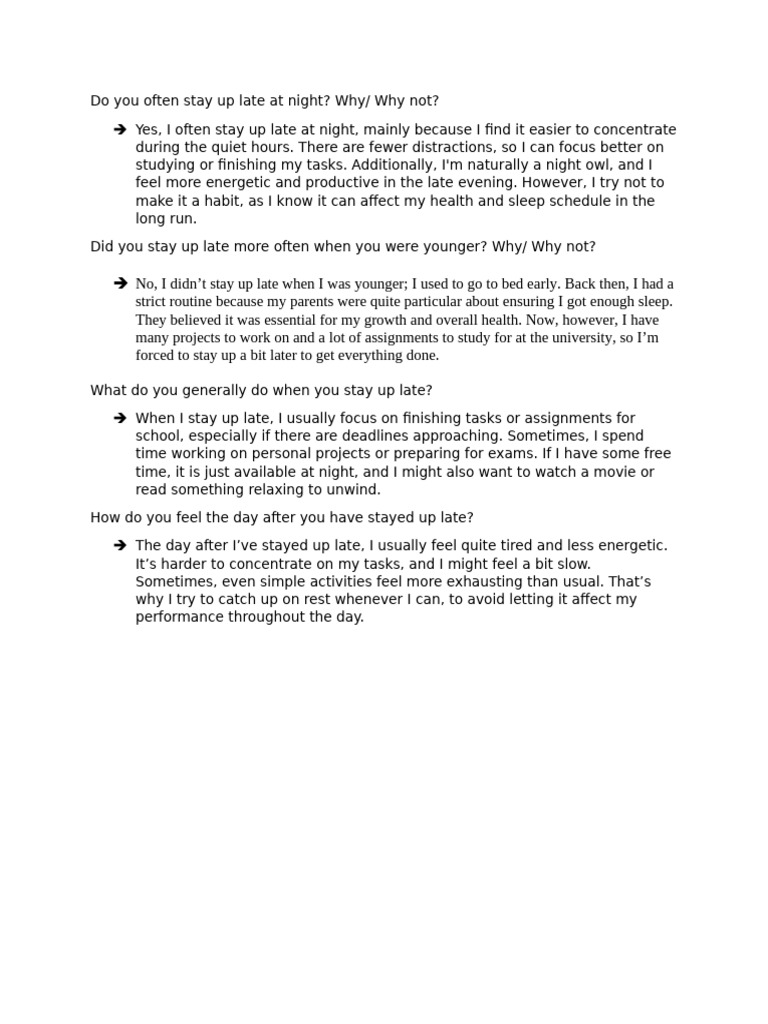 Do You Often Stay Up Late at Night | PDF
