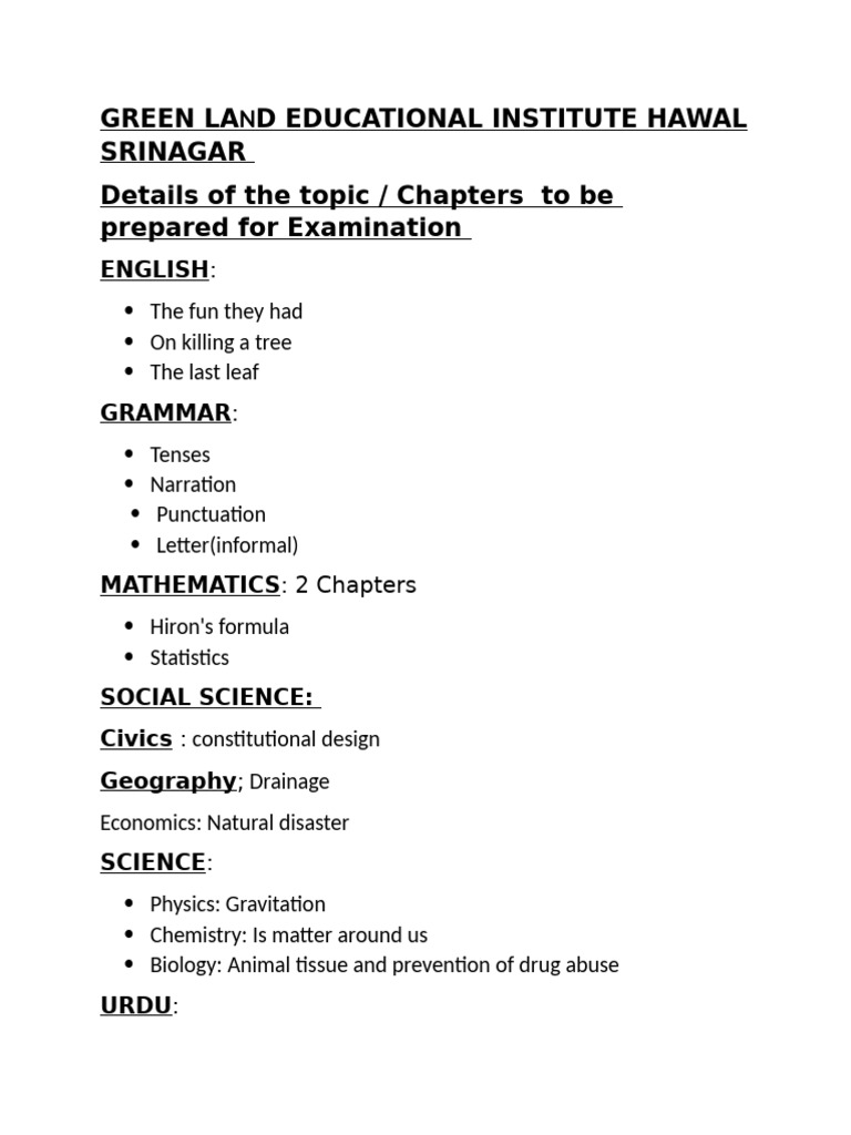 Syllabus Class 9th A and B | PDF