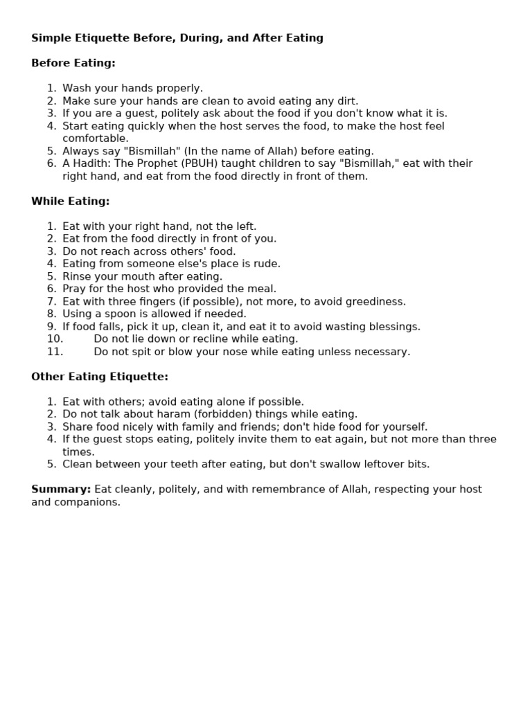 Simple Etiquette of EATING | PDF