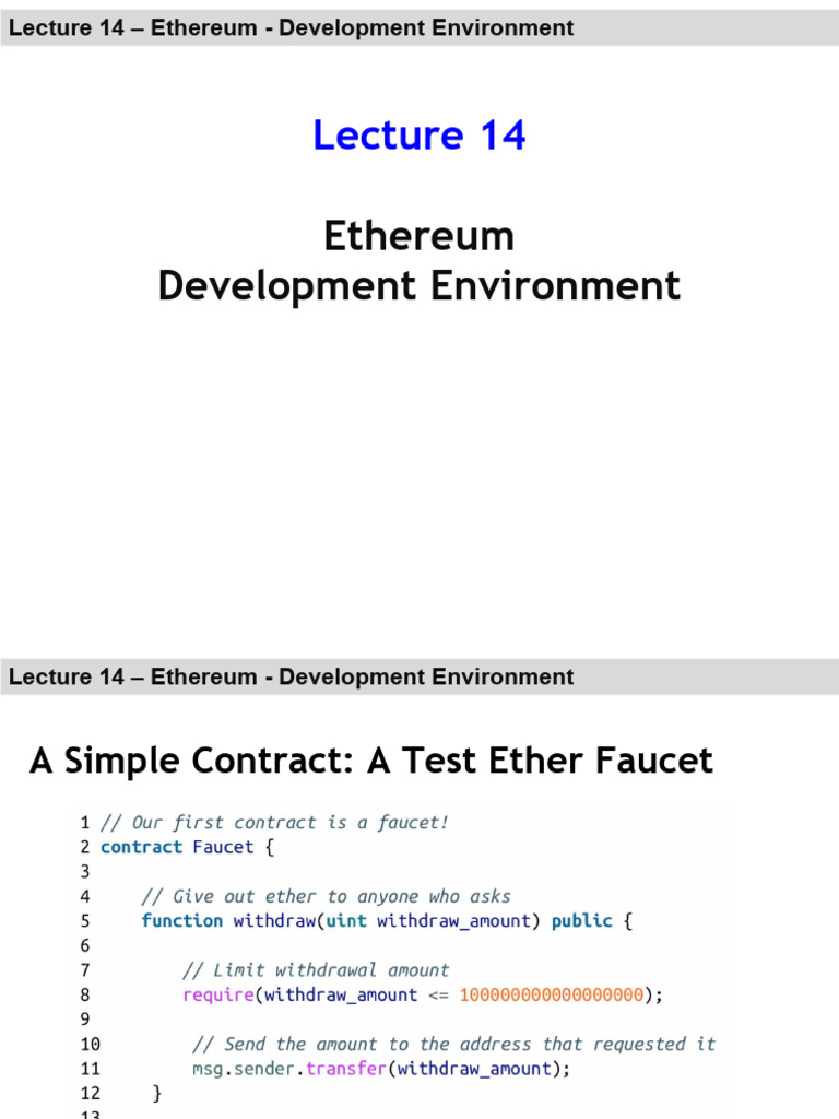 Lecture 14 Ethereum - Development Environment | PDF | Json | Java Script