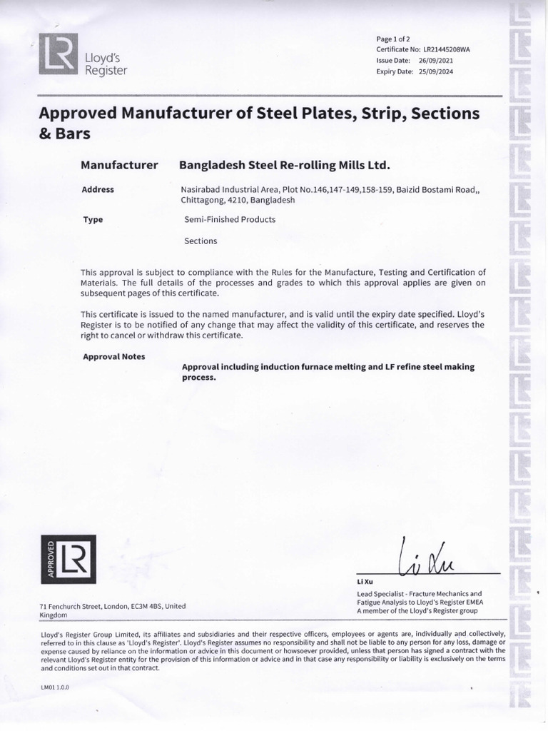 Steel Plate, Strip, Section, Bar Cert. | PDF | Legal Liability | Business Law
