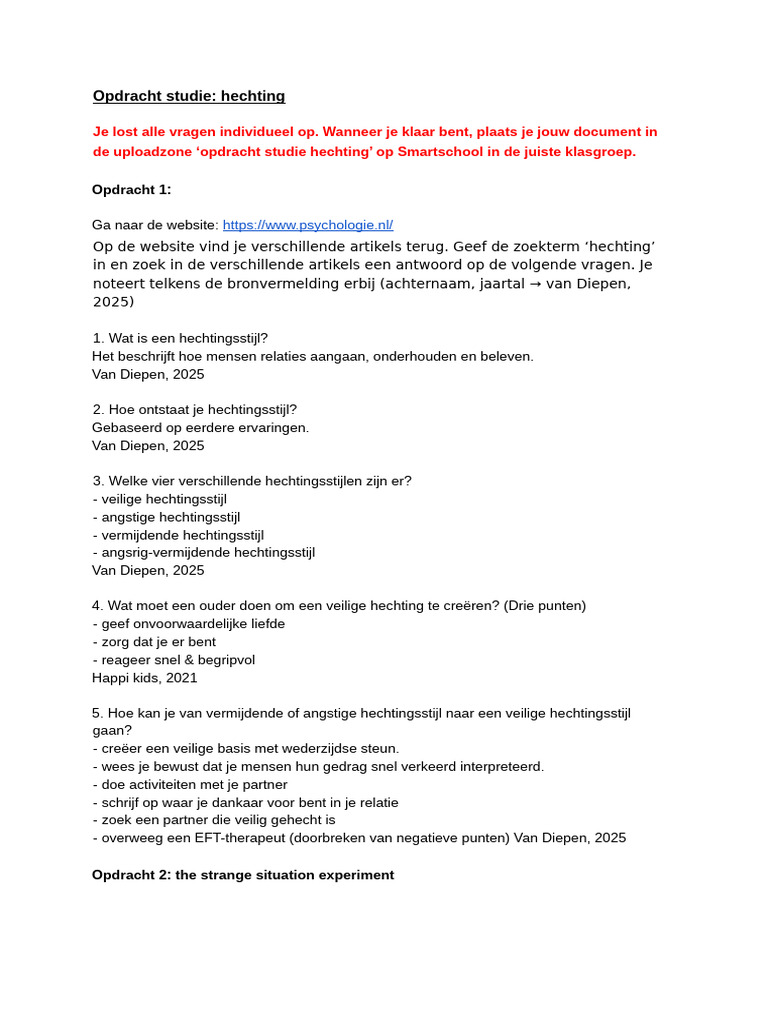 Opdracht Studie Hechting | PDF