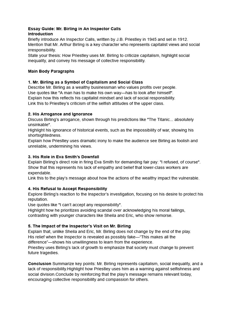 An Inspector Calls Essay | PDF