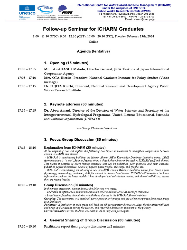 AGENDA of The FOLLOW-UP SEMINAR-2024 (Tentative) | PDF | Earth Sciences