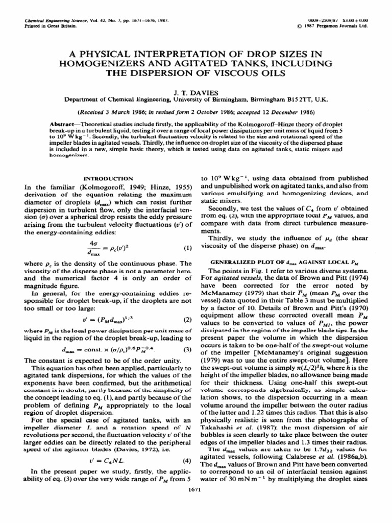 Drop Size Analysis in Homogenizers | PDF | Viscosity | Turbulence