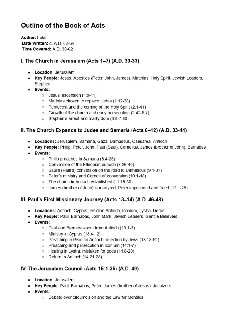 Outline of Acts: Key Events & People | PDF | Paul The Apostle | Early ...