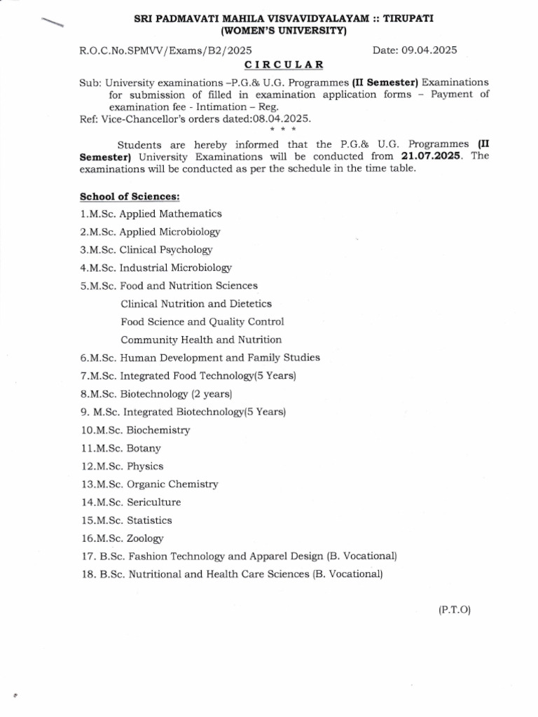 PG & Ug Programmes Ii Semester Exam Fee Circular - 20250411 - 0001 | PDF