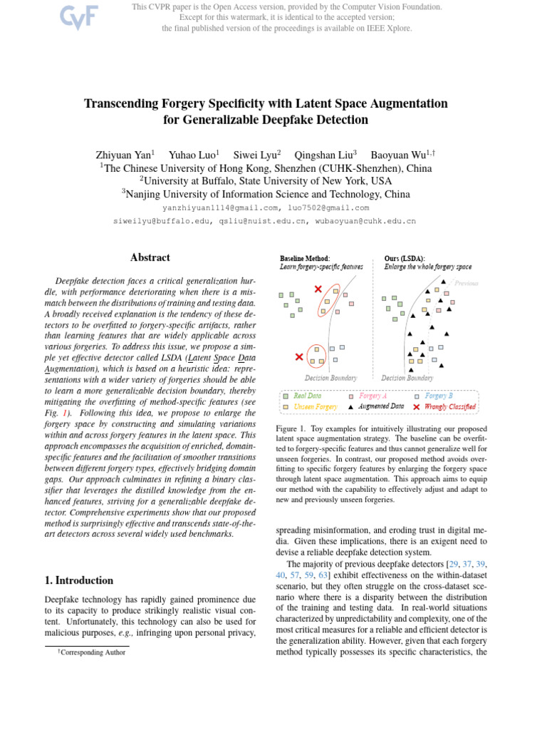 Yan Transcending Forgery Specificity With Latent Space Augmentation For Generalizable Deepfake ...