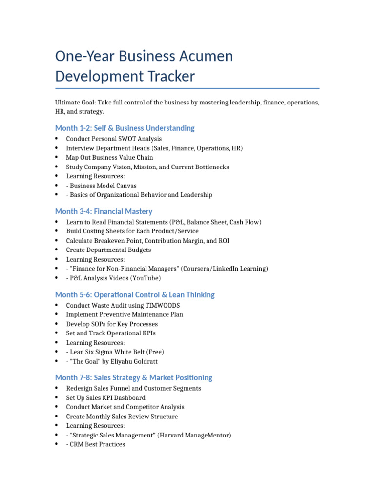 One-Year Business Acumen Tracker | PDF | Performance Indicator ...