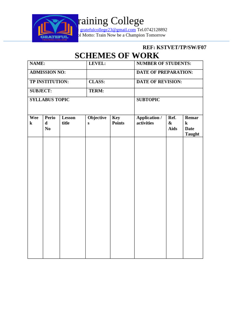 Scheme of Work Template | PDF