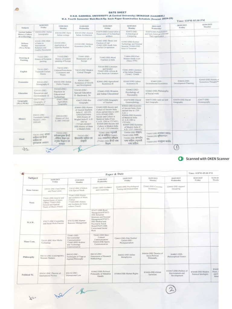 Exam Date Sheet - 1 | PDF