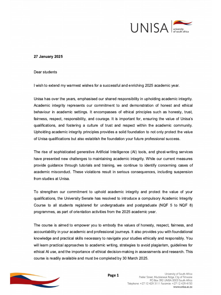 Academic Integrity Course Student Communication | PDF