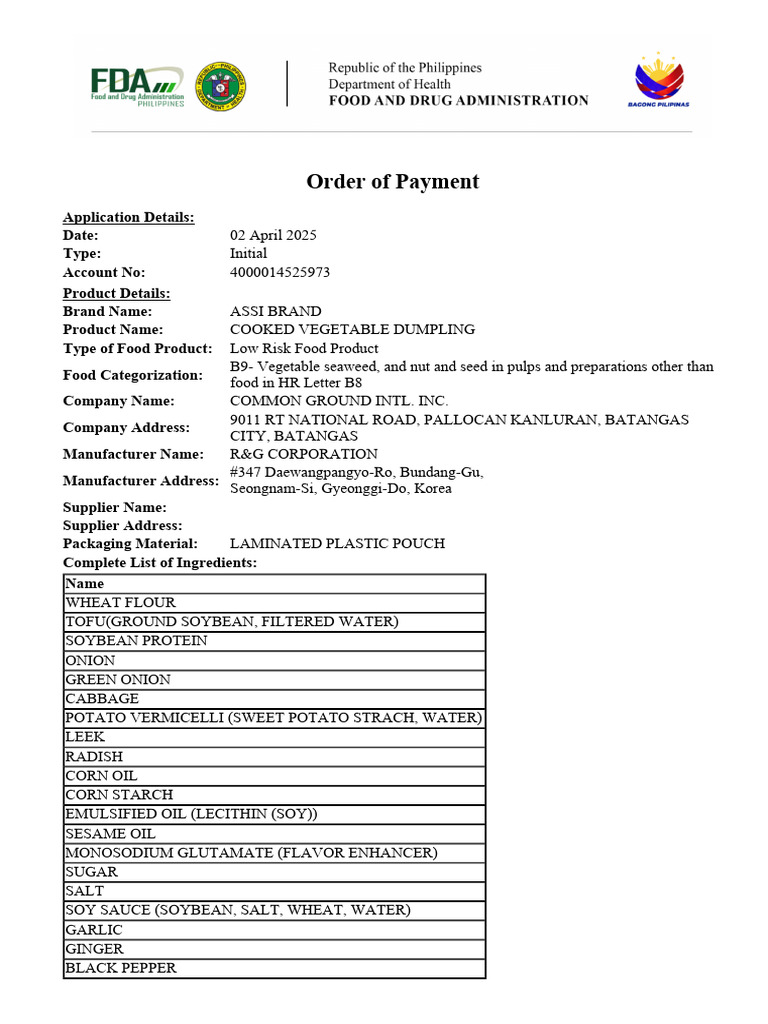 Order of Payment | PDF