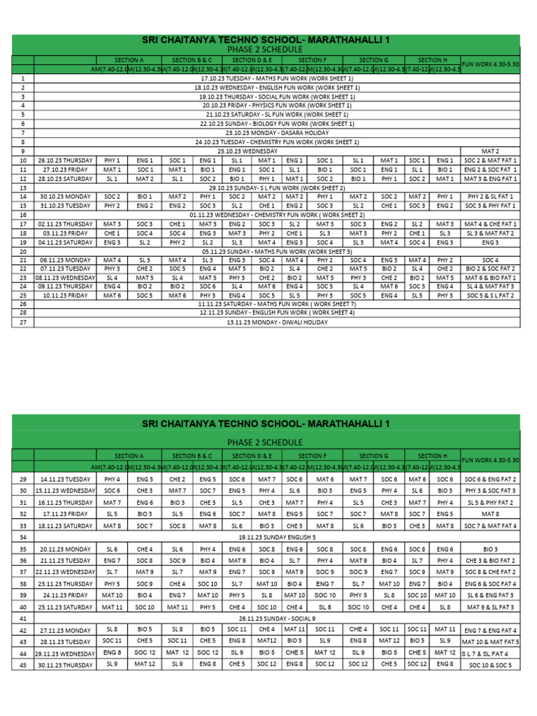 Grade 10 Phase 2 Schedule | PDF