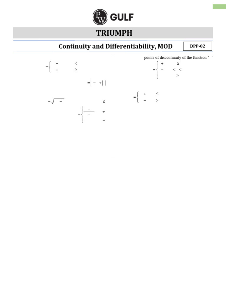 Continuity & Differentiability, MOD _ DPP 02 (of Lec 03) | PDF | Mathematical Concepts | Calculus