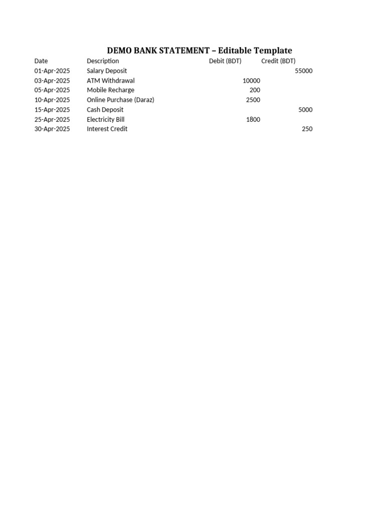 Editable Bank Statement Template | PDF