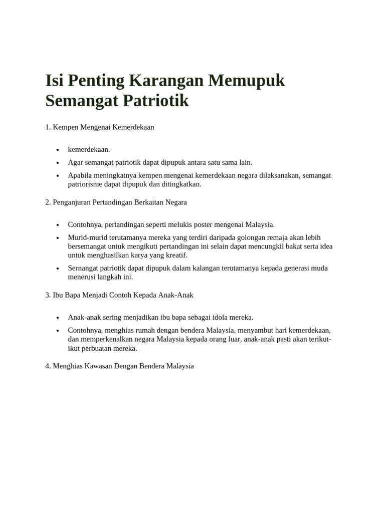 Isi Penting Karangan Memupuk Semangat Patriotik | PDF