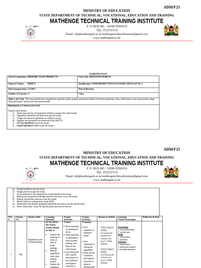Learning Plan - Prepare Yeast Products | PDF | Baking | Food And Drink ...